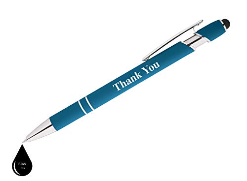 "Thank You" Premium Gift Stylus Pens Gift Set - 2 Pack of Soft Touch Metal Pens w/gift box - 2 in 1 Combo Pen for Events, Employee Appreciation & More (Black - Lt Blue)