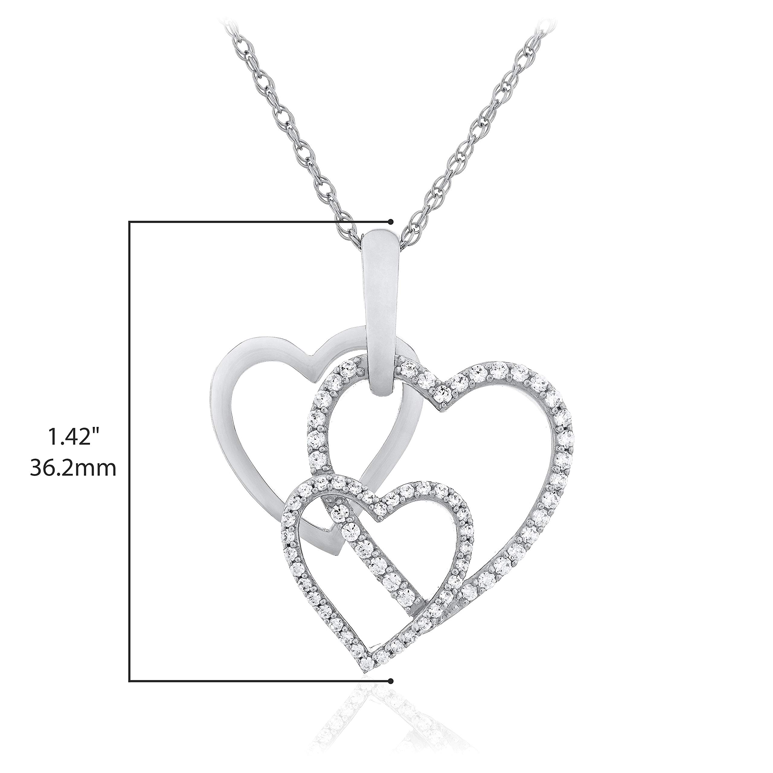 .925 Sterling Silver Round White Cubic Zirconia Three Overlapping Open Hearts Pendant Necklace with Delicate Rope Chain - 20”