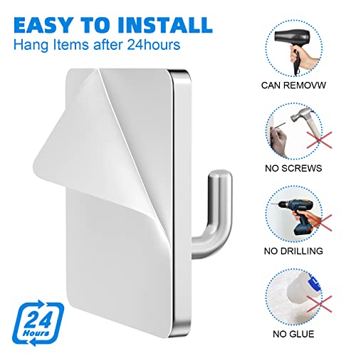 “N/A” Adhesive Hooks Heavy Duty Stick on Wall Towel Hooks, Stainless Steel Wall Hook Door Hooks and Coat Hooks Self Adhesive Holders for Hanging Kitchen Bathroom Home Adhesive Hooks - 4 Pack