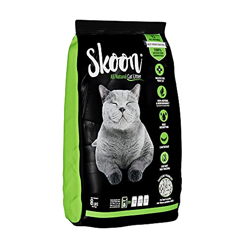 (1 Bag) Skoon All-Natural Cat Litter, 8 lbs - Light-Weight, Non-Clumping, Low Maintenance, Eco-Friendly - Absorbs, Locks and Seals Liquids for Best Odor Control.