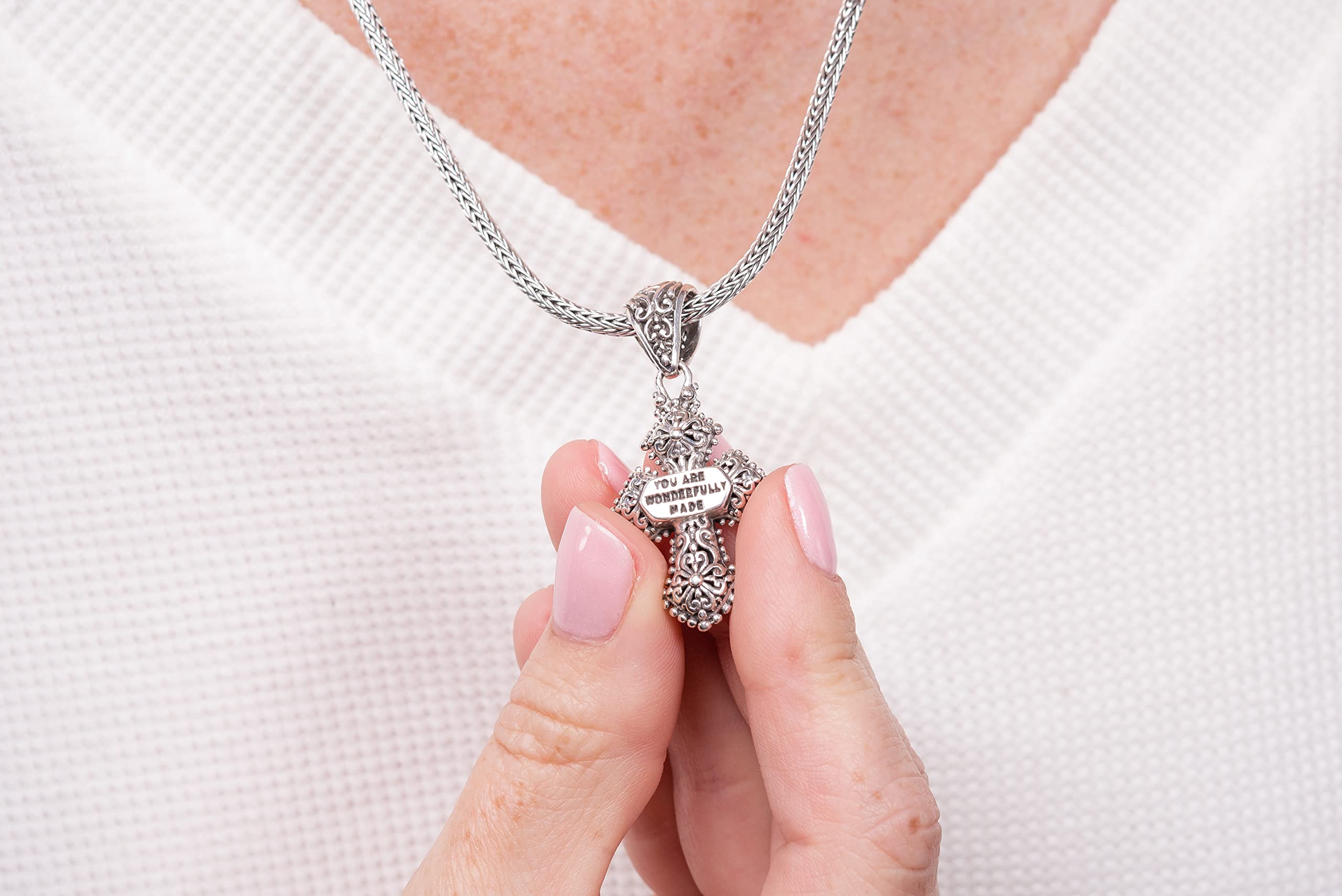 .925 Sterling Silver 18" + 2" Adjustable Extender Janyl Adair "You are wonderfully made" Inspirational Cross Necklace