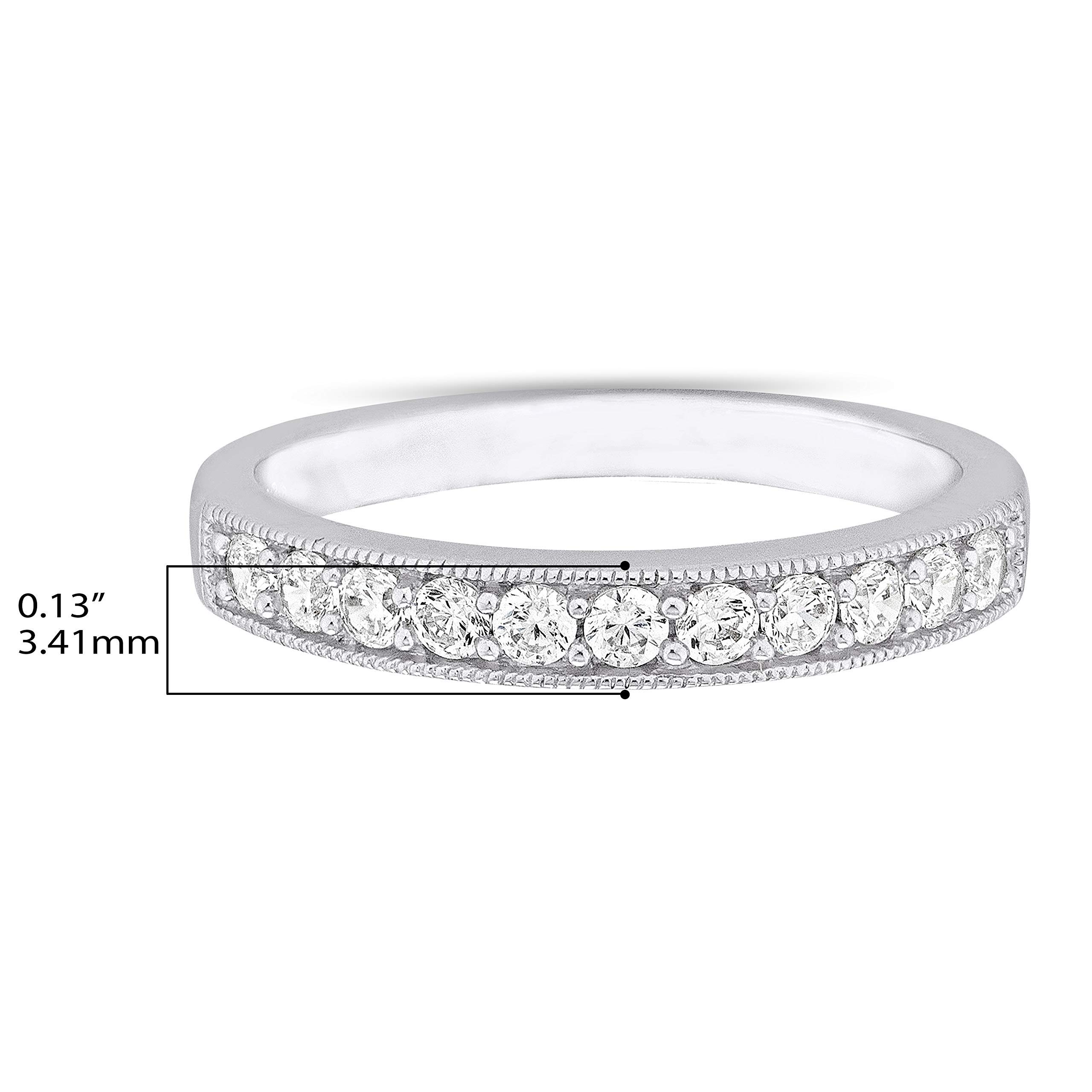 .925 Sterling Silver & Round Cubic Zirconia Half Eternity Milgrain Beaded Stackable Wedding Band Ring - Size 8