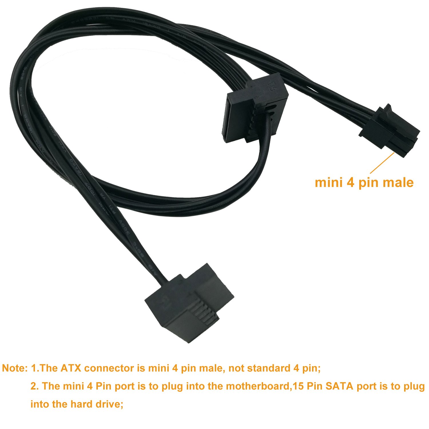 (2-Pack) COMeap SATA Power Cable for Lenovo Motherboard, ATX Mini 4 Pin to 2X Right-Angle SATA Hard Drive HDD Adapter 18-inch(46cm)
