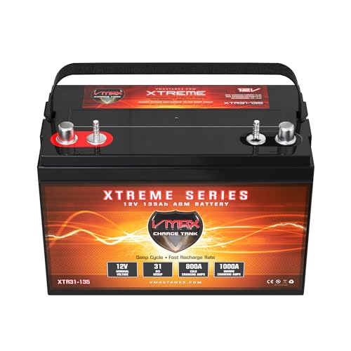 (2) XTR31-135 24 Volt Trolling Motor Batteries 135 Amp Hours VMAX Group 31 12V AGM Deep Cycle Maintenance-Free Sealed Marine 12 Volt 135Ah Battery for 24V Trolling Motors