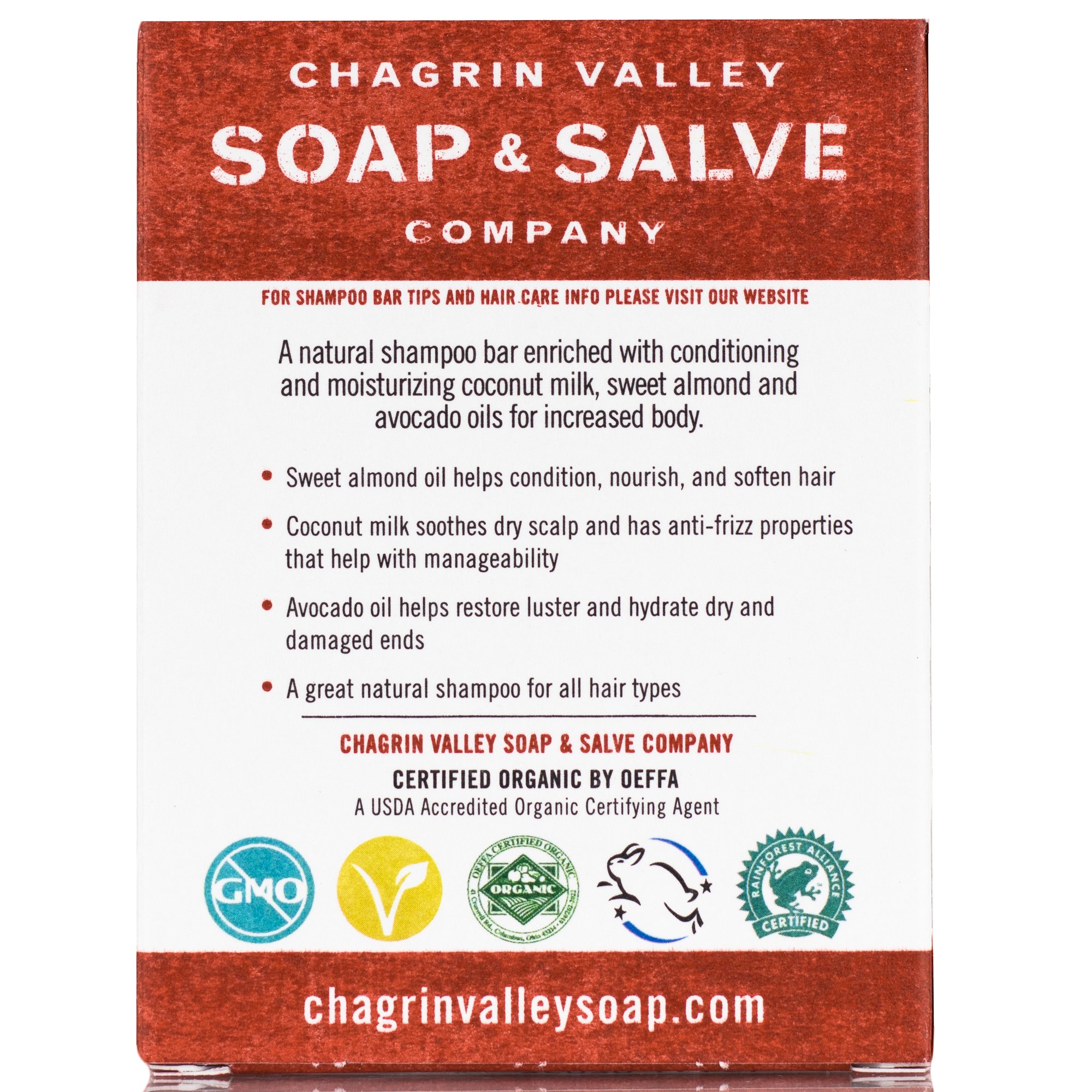 "Chagrin Valley Soap & Salve Shampoo Bar, Coconut, Unscented, Organic, Vegan, Curly & All Hair Types, 5.6 oz (159 g), Recyclable Packaging, SLS Free, Paraben & Cruelty Free"
