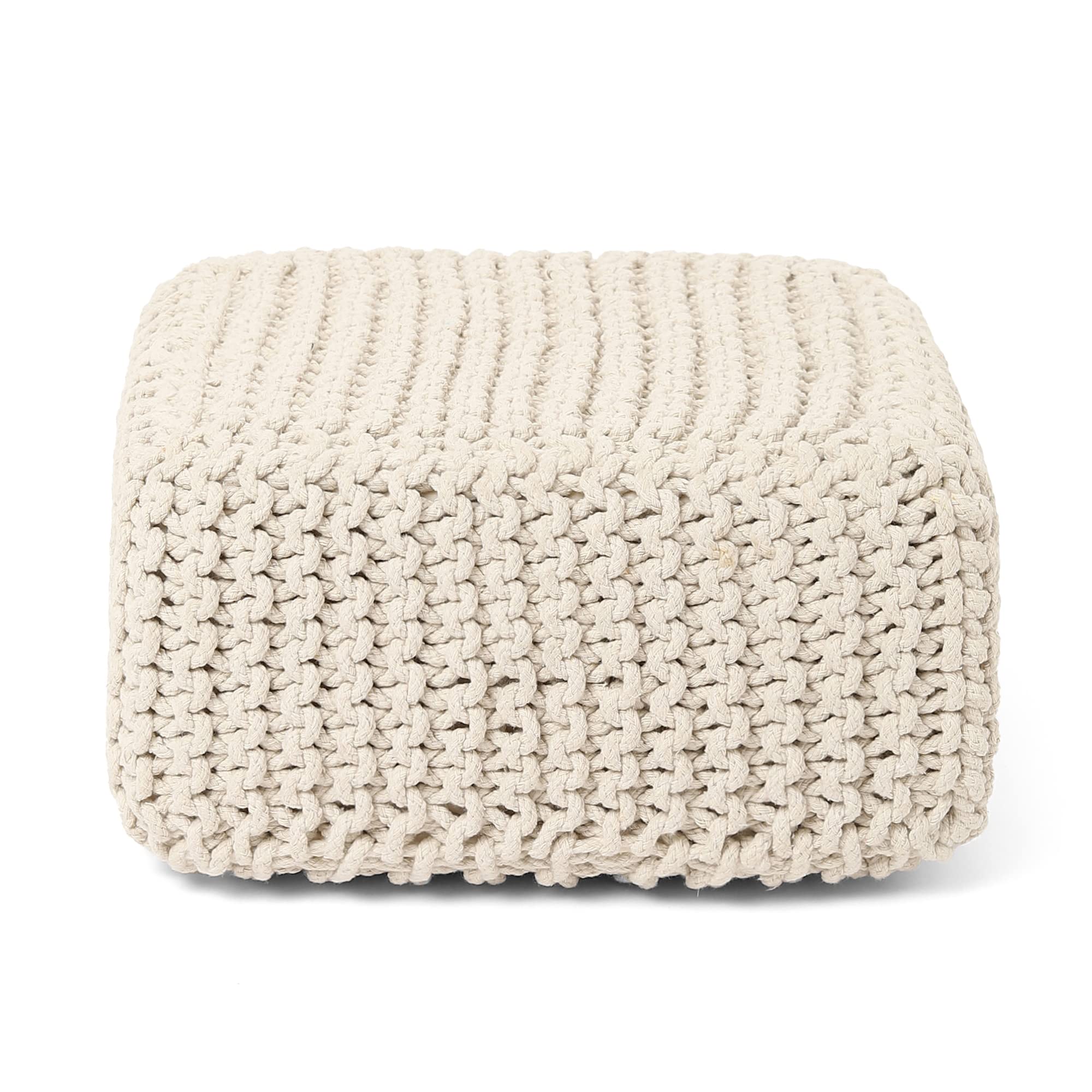 · · REDEARTH · Cube Low Pouf Foot Stool Ottoman - Hand Knitted Poof - Cord Boho Pouffe - Home Décor - Stuffed Footrest for Living Room - Nursery - Bedroom - Covered Patio (16" x 16" x 8") - Ivory