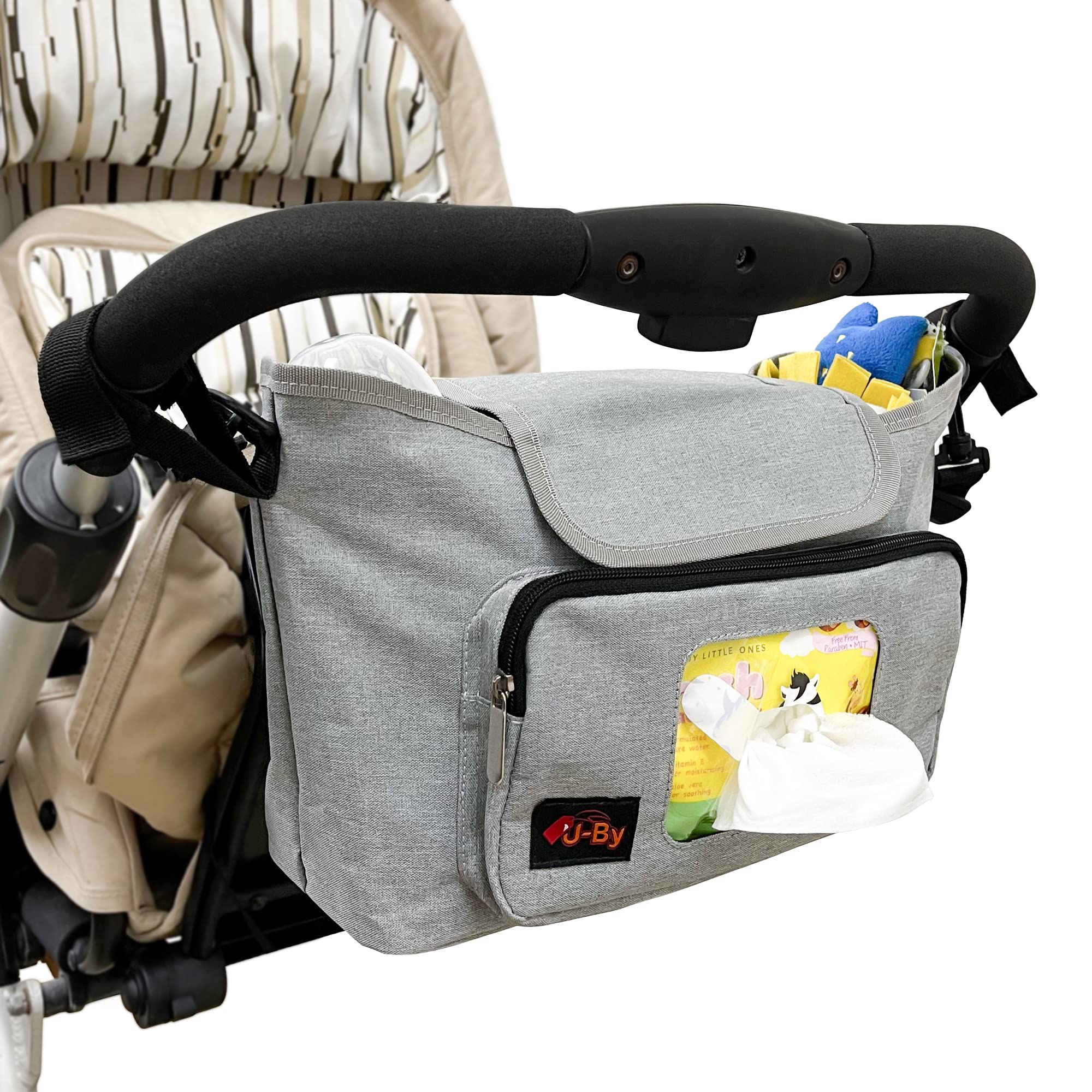 .p U-By Baby Stroller Organizer with Cup Holder - Diaper Bag Organizer with Detachable Shoulder Strap - Stroller Bag Organizer for Bottle, Diapers, Toys, Baby Accessories - Fits All Strollers