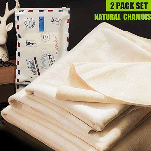 (2 Pack) Car Cleaning Natural Chamois Cloth,Leather Auto Car Wash Drying Towel, for Car Vehicle Cleaning Accessories,(18" x25'' 2-Pack)