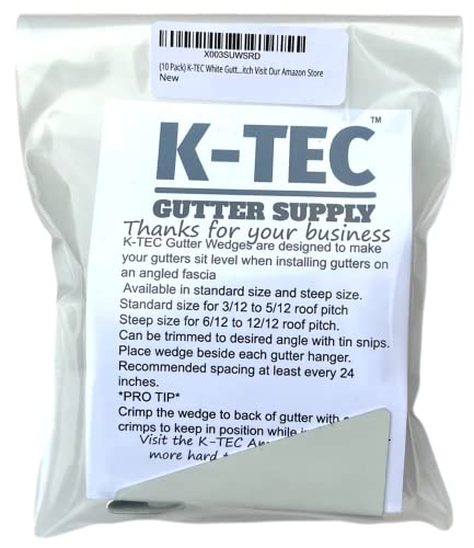 (10 Pack) K-TEC White Aluminum Gutter Wedge for 5 Inch K-Style Gutters- Use to Level Your Rain Gutters When Fascia is at an Angle for 3/12 Through 5/12 Roof Pitch. Larger Wedges Available from K-TEC