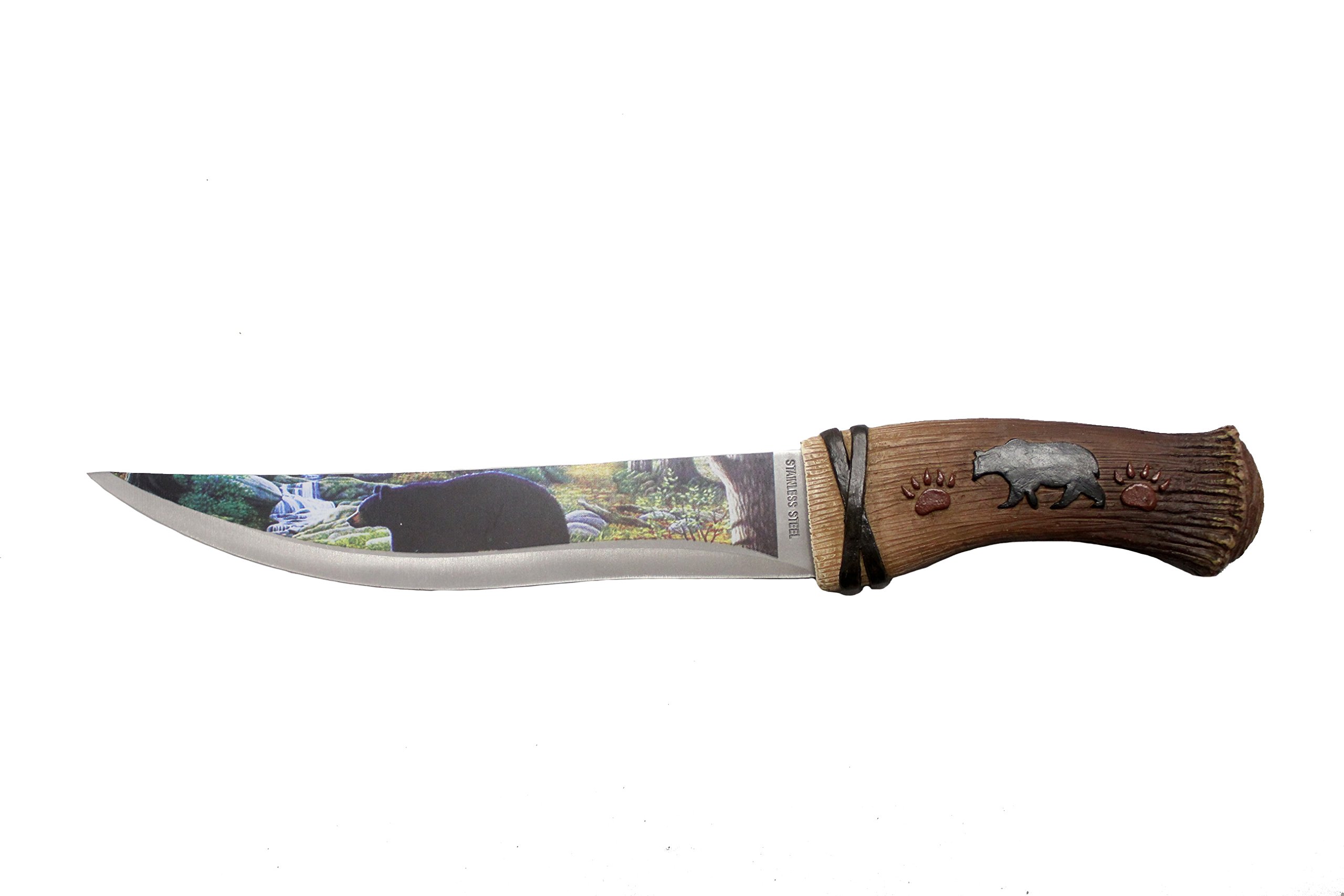 'Blade of the Bear' Rustic Black Bear Decorated Fixed Knife and Holder Set - Intricate Metal Detailing - Majestic Rustic Cabin Decor - 9.75 Inches Long