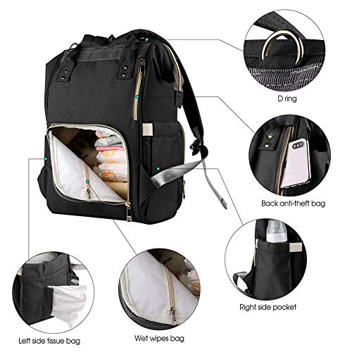 'Diaper Bag Backpack Bag Baby Bags for Mom and Dad Maternity Diaper Bag with USB Charging Port Stroller Straps Thermal Pockets,Water Resistant', Black, L