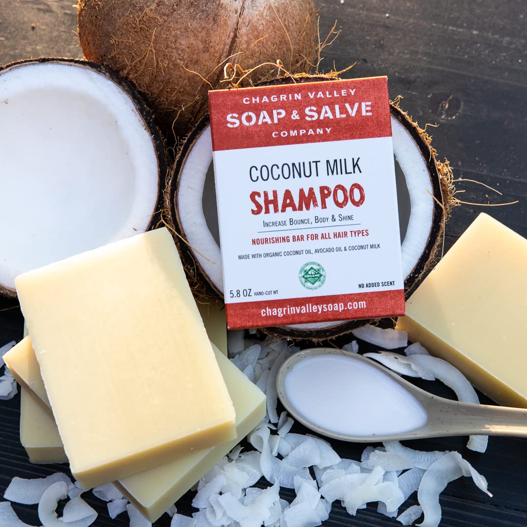 "Chagrin Valley Soap & Salve Shampoo Bar, Coconut, Unscented, Organic, Vegan, Curly & All Hair Types, 5.6 oz (159 g), Recyclable Packaging, SLS Free, Paraben & Cruelty Free"