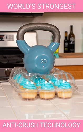 (12Pack x 12 Sets) STACK'nGO Cupcake Carriers - Sturdy Strong High Tall Dome Containers Plastic Disposable Storage Boxes Dozen Compartments Slots Holder Cupcakes Box Tray Container Cup Cake Holders