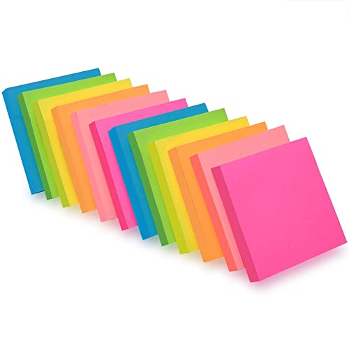 (12 Pack) ZCZN Sticky Notes 3x3 Inches, 1200 Sheets 6 Bright Color Self-Stick Note Pads, Easy to Post for Office, Home, Meeting, School
