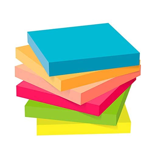 (12 Pack) ZCZN Sticky Notes 3x3 Inches, 1200 Sheets 6 Bright Color Self-Stick Note Pads, Easy to Post for Office, Home, Meeting, School