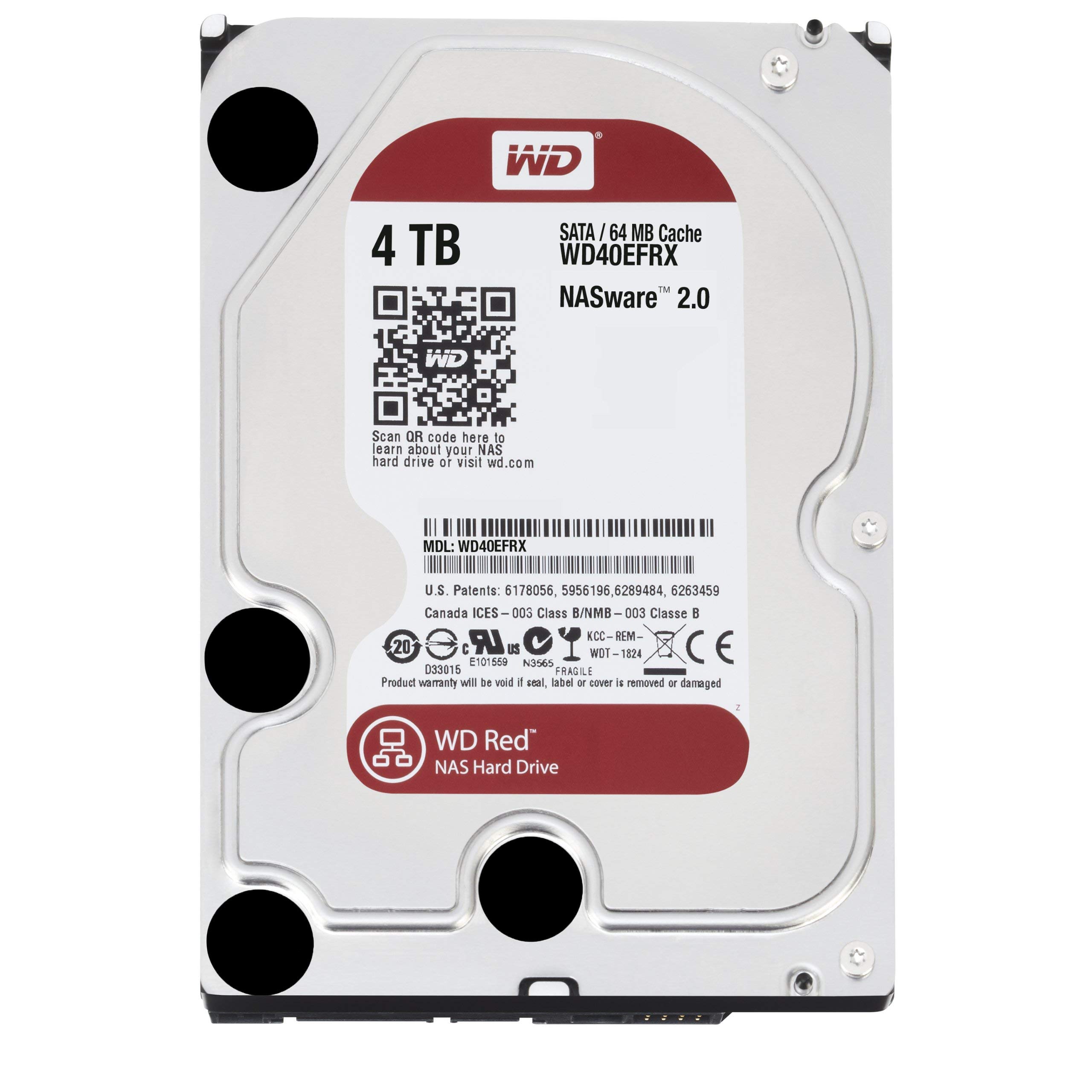 WD Red 4TB NAS Hard Disk Drive - 5400 RPM Class SATA 6 Gb/s 64MB Cache 3.5 Inch - WD40EFRX (Renewed)