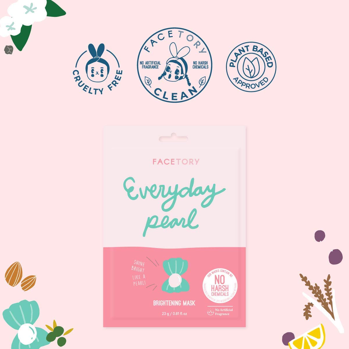 FACETORY K Beauty Face Mask Skin Care - Everyday PEARL Brightening Sheet Mask | Plant-Based with Pearl Essence (5 Pack)