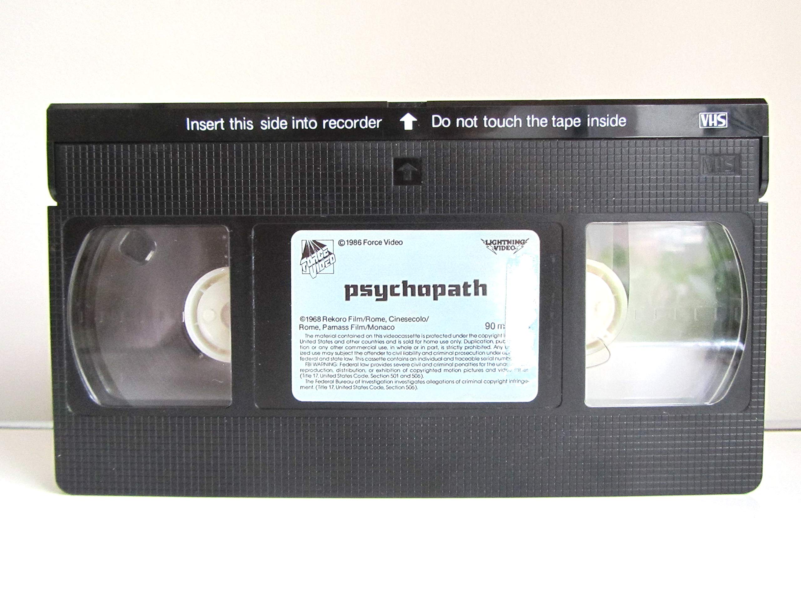 "Psychopath" 1968 VHS, Also known as Sigpress contro Scotland Yard (Italian) and Mister Zehn Prozent - Miezen und Moneten (German) 1968 Movie on VHS, Force Video, Rekord Films (Rome), Cineteatri (Milan), Parness Film (Munich), Directed by Guido Zurli, Dub