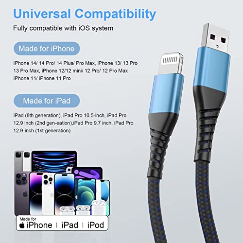 (2pack)1ft Short iPhone Charger Cable for Apple MFi Certified, Short Lightning Cable 1 Foot, Charging Station iPhone USB Cord for iPhone 11/11Pro/11Max/X/XS/XR/XS Max/8/7/6/5S/SE/iPad Mini Air (Blue)