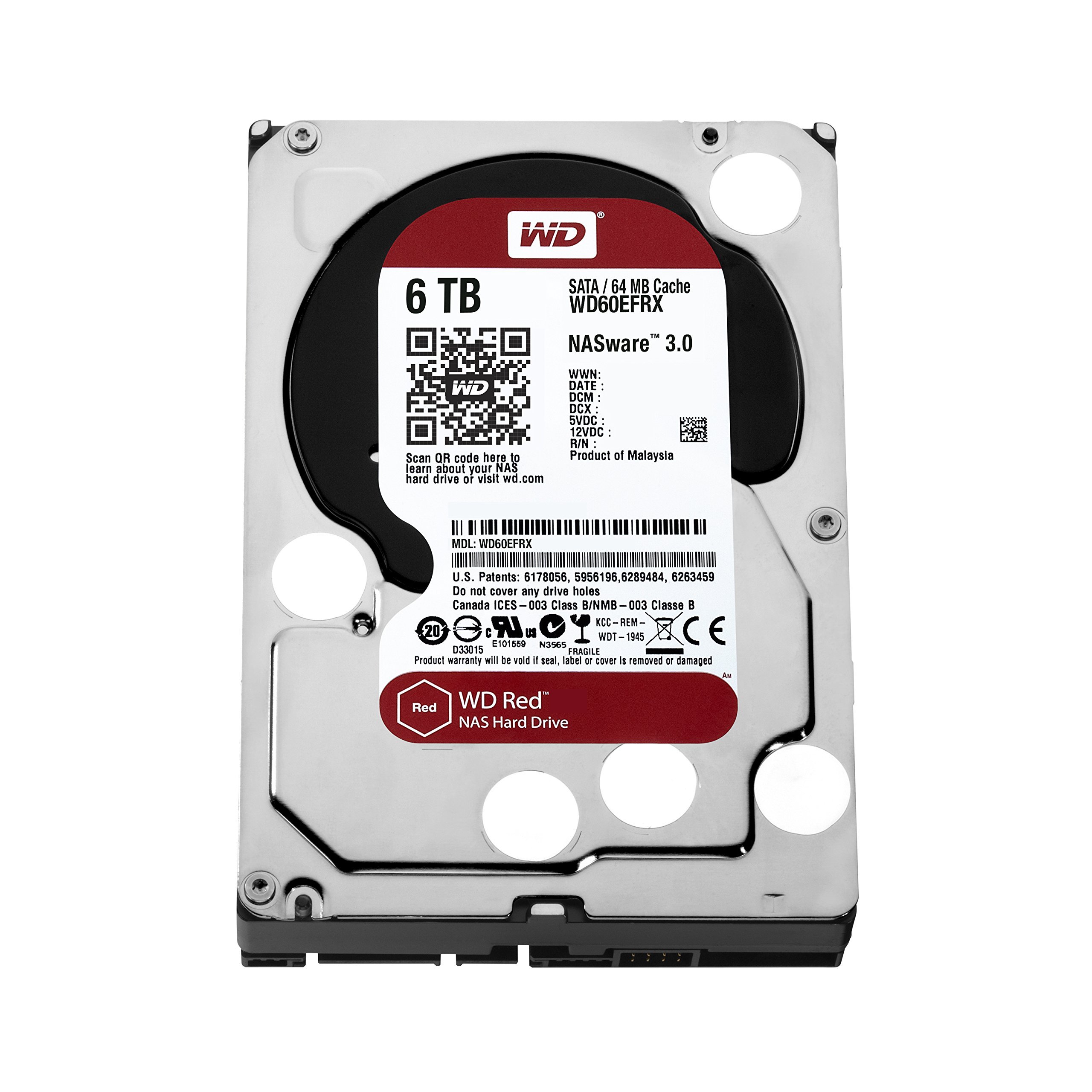 WD Red 6TB NAS Hard Drive - 5400 RPM Class, SATA 6 Gb/s, 64 MB Cache, 3.5in - WD60EFRX (Renewed)