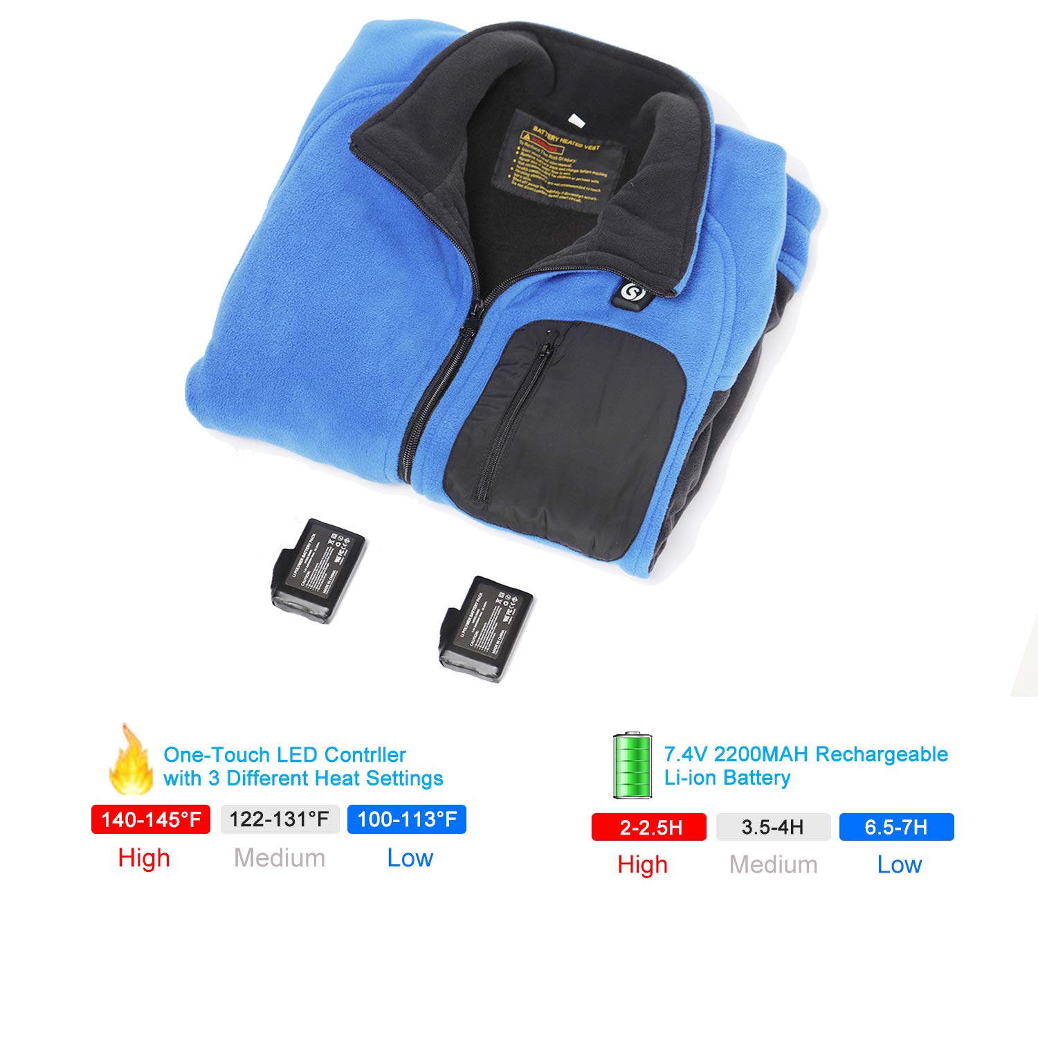 Rechargeable 7.4V 2200mAh Lithium Polymer Batteries for Heated Gloves Socks Jacket Cloths Pack of 2