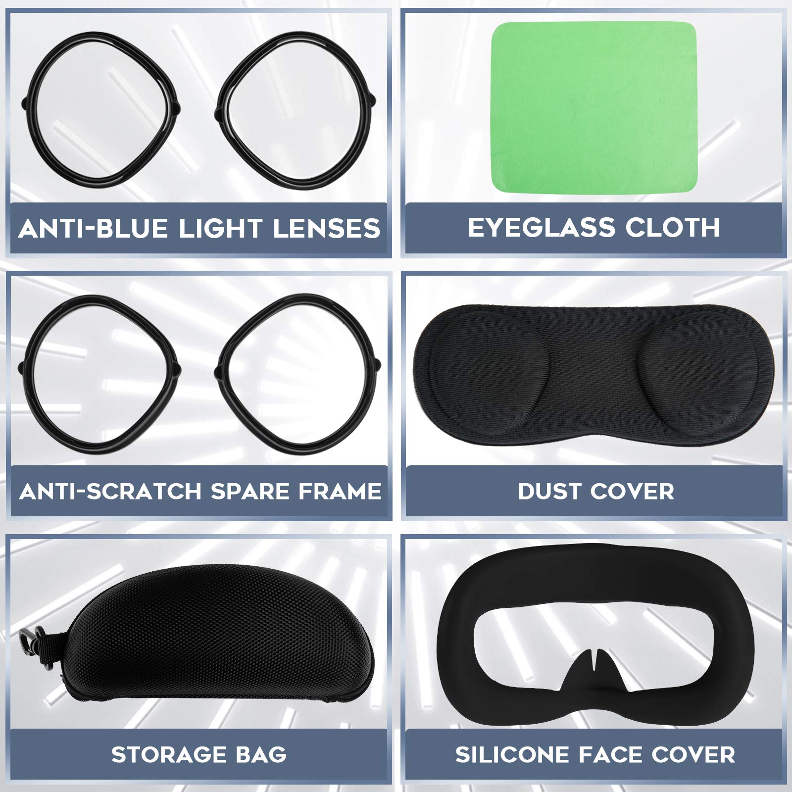 (1 Set) Seltureone Anti-Blue Light Lens Frame Compatible for Quest 2, Eyes Protective Glasses Accessories Set for Quest 2, with VR Lens Dust Proof Cover and Silicone Face Cover, Black