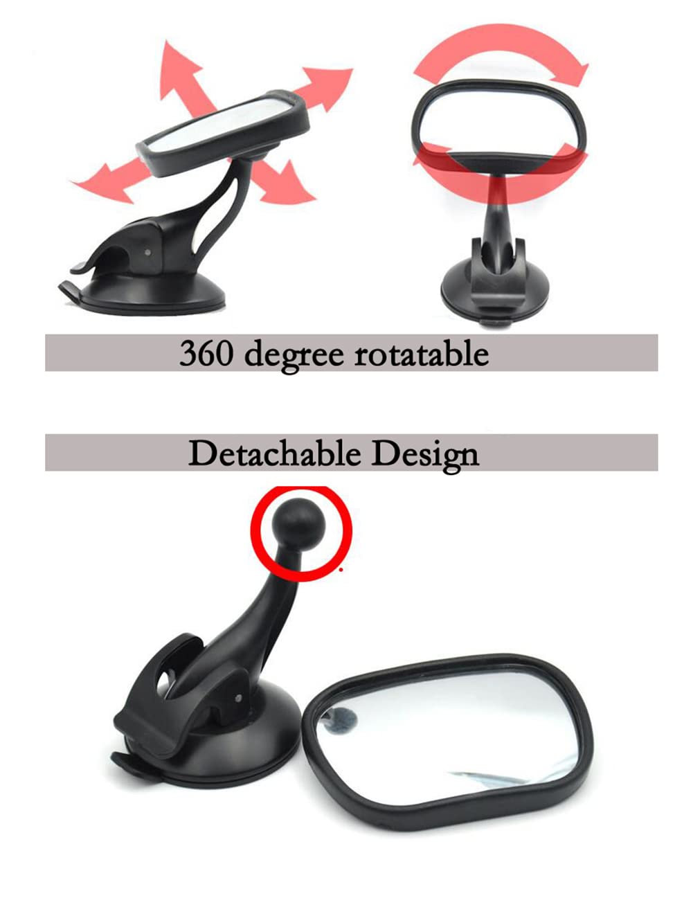 1Set Black 360 Degree Adjustable Safety Baby Child Backseat Mirror Shatter-Proof Acrylic Baby Mirror Car Rearview Toddler Suction Visor Mirror Baby View Mirror for Auto Back Seat