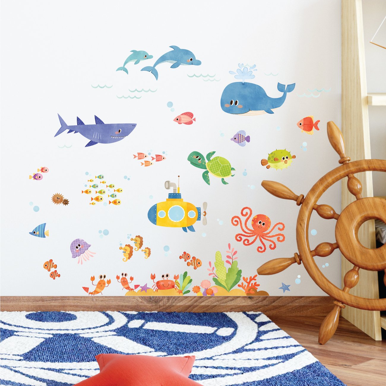 DECOWALL DS-8009 Sea Adventure Kids Wall Stickers Wall Decals Peel and Stick Removable Wall Stickers for Kids Nursery Bedroom Living Room (Small) d?cor