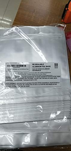 (50pcs) MRE (Meal,Ready-to-Eat) Stand-up Mylar Bag with Re-sealable zipper for Long Term Food Storage, 8.5”x8.5” / (Strong 7 mil/180 micron Thick)