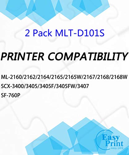 (2-Pack, Black) Compatible MLT-D101S D101S Toner Cartridge 101S Used for Samsung ML-2160 ML-2165 ML-2165W SCX-3400 SCX-3400F 3400FW SCX-3405 SCX-3405F 3405FW SF-760P Printer, Sold by EasyPrint