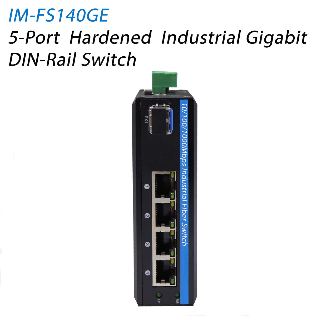 OLYCOM Harsh Outdoor 5-Port Gigabit Ethernet Fiber Converter, Industrial DIN-Rail Network Switch, 100/1000Base-T to LC, Up to 20KM(with SFP Transceiver), IP40, Extreme Heat -40°~ 85°C (-40°~ 185°F)