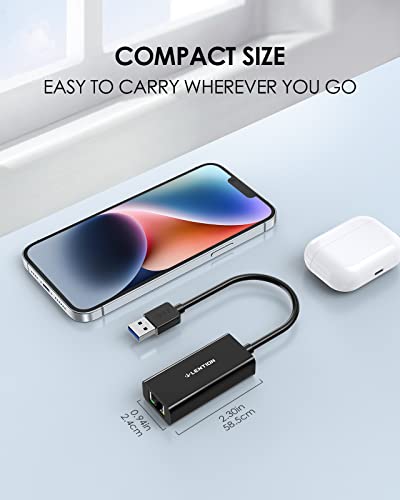 LENTION USB 3.0 Type A to Gigabit Ethernet Adapter, USB A to 1000M RJ45 Wired LAN Network Connector Compatible with Nintendo Switch, Mac OS, Windows, Linux, Stable Driver Certified (CB-HU404GE, Black)