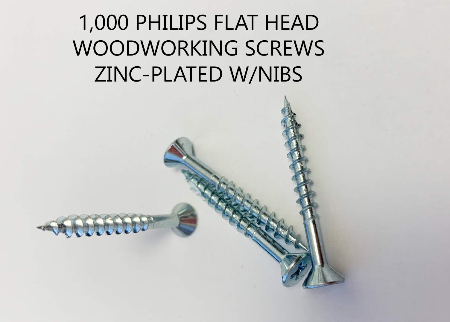 (1,000 Screws) #8 1-1/2" Screws 8x1-1/2 inch 38mm Woodworking Screws #2 Philips Phillips Flat Head Wood Screws Auger Point Deep Thread Countersinking Nibs Zinc Plated PBS T17 Cabinets + Interior
