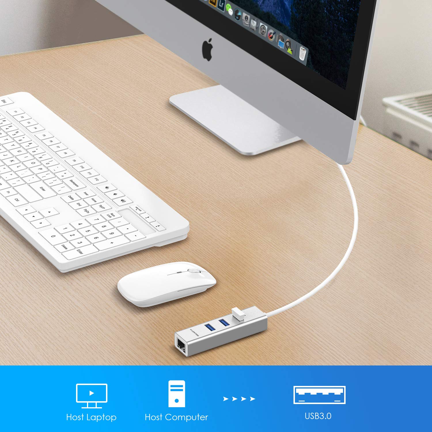 LENTION 3-Port USB 3.0 Hub with Gigabit Ethernet Adapter Compatible MacBook Air/Pro (Previous Generation), iMac, Surface, Chromebook, More Type A Laptops - Ultra Slim (CB-H23s-0.5M, Silver)