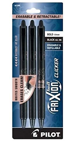 (2) Pilot Frixion Clicker Erasable Pen Black Gel ink. 3 pack Bold, 1.0 mm, 11390