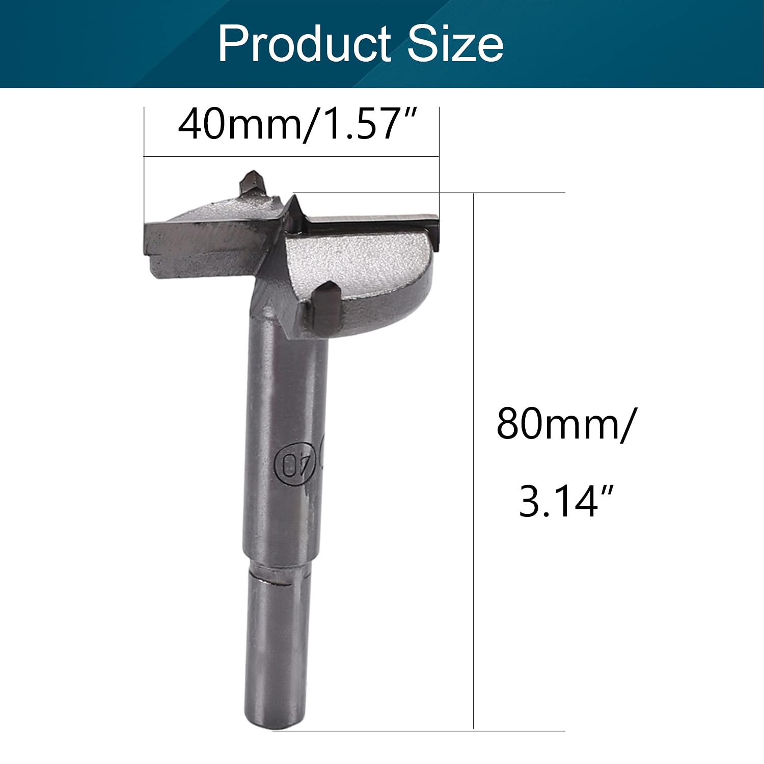 Utoolmart Forstner Drill Bits, 40mm Cemented Carbide Wood Cutter Tool, Hex Shank Woodworking Hole Saw Cutter, 80mm Length Woodworking Hole Boring Bit, Gray, 1 Pcs