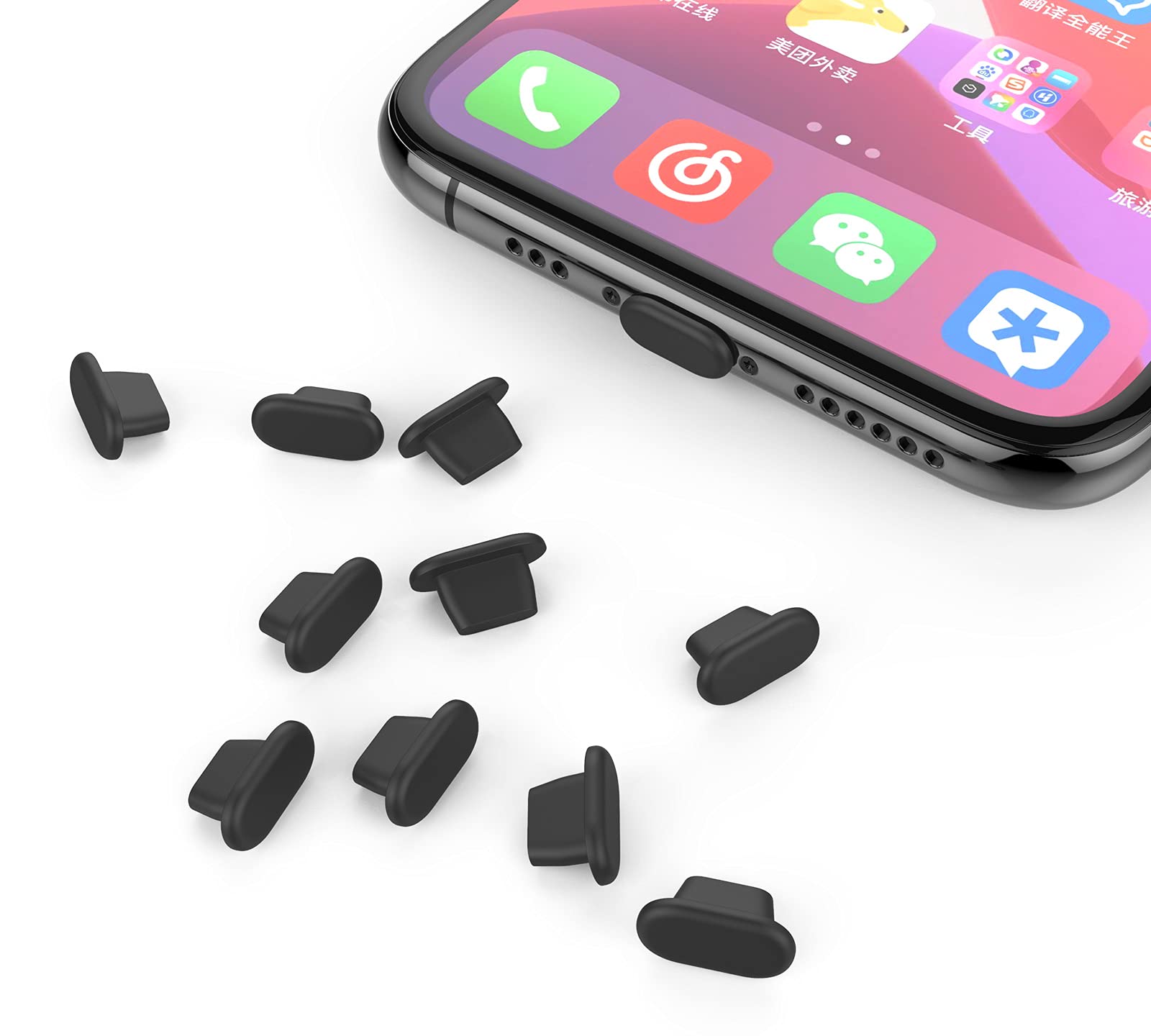 (10 Pieces) Anti Dust Plugs for iPhone 14, 13, 12, 11, Pro, X, Xs Max, XR, 8, 8 Plus, 7, 7 Plus, 6 Plus, 6s Plus, 6, 6 Plus, SE, iPhone Lightning Port Cover for iPhone iPad Mini/Air iPods,Black