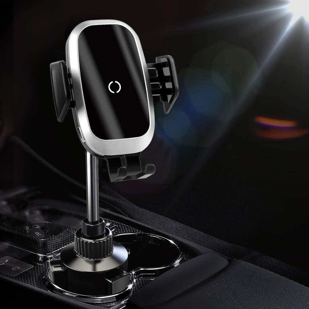 Wireless Car Charger, Cup Holder Phone Mount, Auto Clamping Charging Car Mount for iPhone 16 Pro Max, Samsung Galaxy S24 Ultra(Air Vent Included)