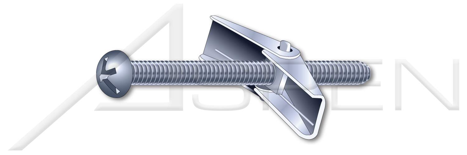 (100 pcs) 3/8" X 6", Toggle Bolts and Wings, Round Head, Combination Slot/Phillips Drive, Steel