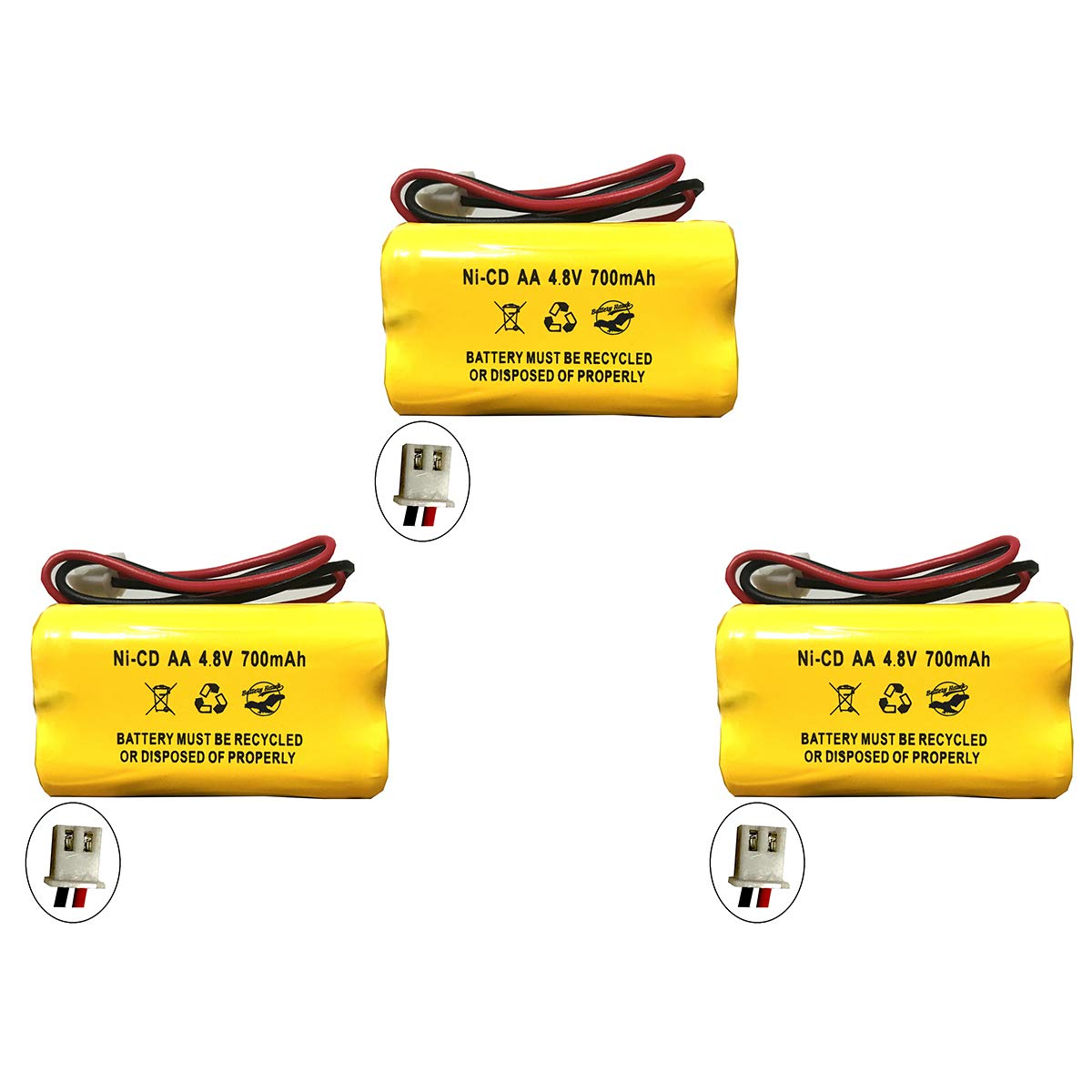 (3 Pack) BL93NC487 Simkar BL93NC484 Lithonia BAA-48R DAA700MAH 4.8v 700mah Exit Sign Emergency Light NiCad Battery Replacement 4.8v 500mah White Connector