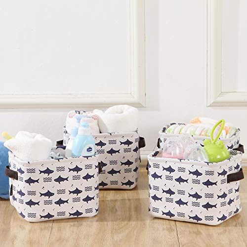 Sea Team Collapsible Square Mini Size Canvas Fabric Storage Bins Shelf Baskets Organizers for Nursery Kids Room, Set of 4 (Shark)