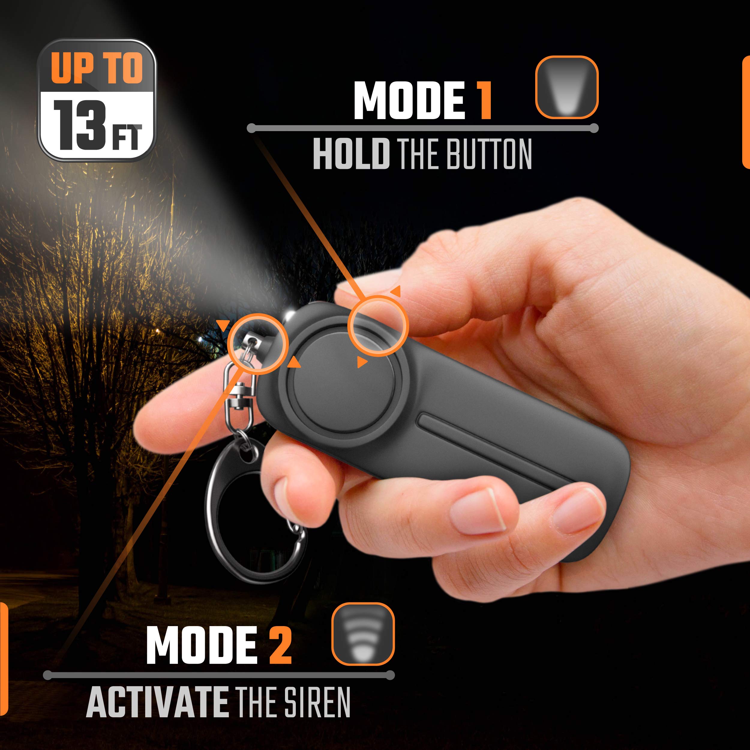 Personal Alarm Keychain for Women Self Defense - Loud Safety Whistle Alert Device with LED Light – 130 dB Emergency Security Handheld Siren Key Chain by WETEN, Black