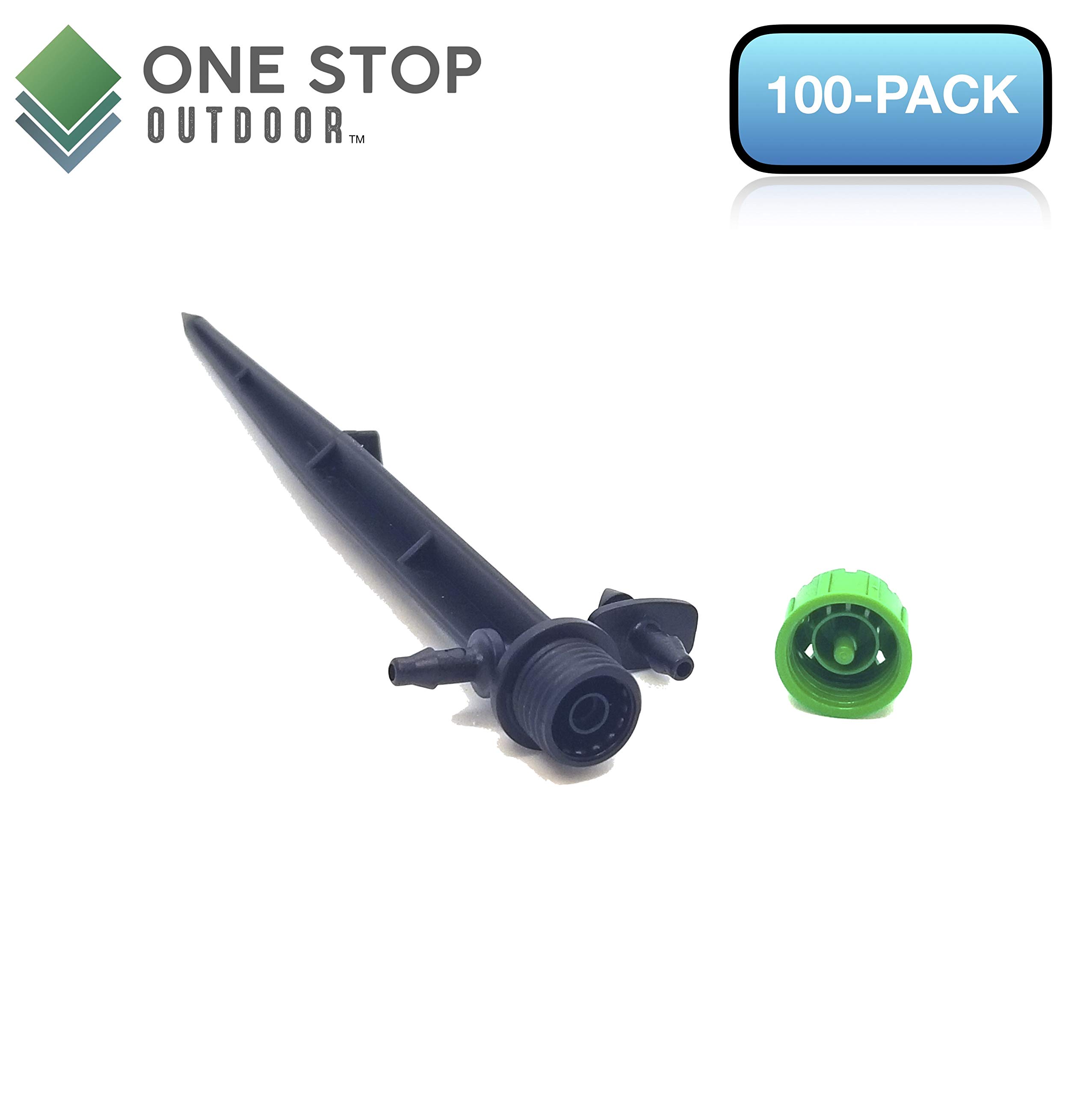 (100-PACK) - 1/4" Inch Universal 360* Degree Drip Emitter On 5" Stake - Adjustable Flow 0-18.5 GPH Fit 1/4 (4-7mm) Drip Irrigation Tubing - Professional Grade Drippers for Drip Irrigation