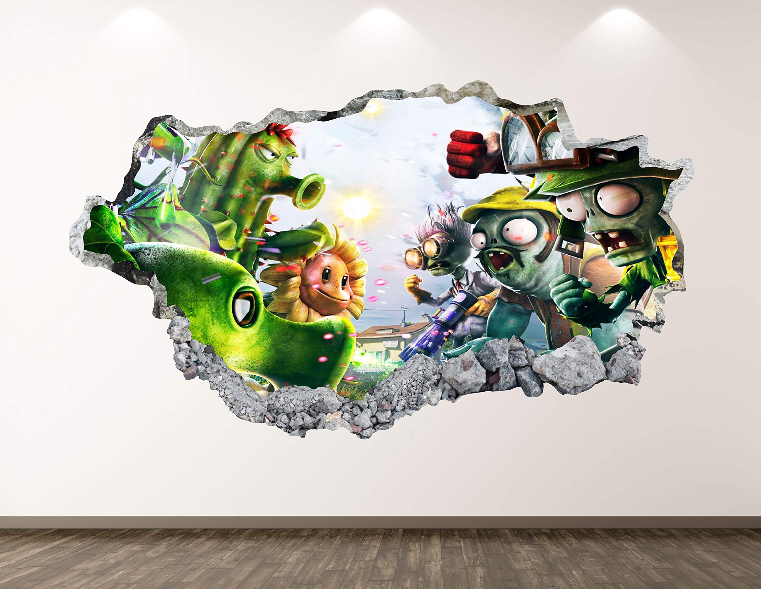 Plants Vs Zombies Wall Decal Art Decor 3D Smashed Kids Game Sticker Mural Nursery Boys Gift BL14 (22"W x 14"H)