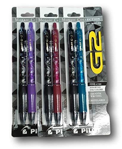(3) Pilot G2 Mosaic Collection Gel Roller Pens, Fine Point, Assorted Color Inks/Grips, 2-Pack (31673)