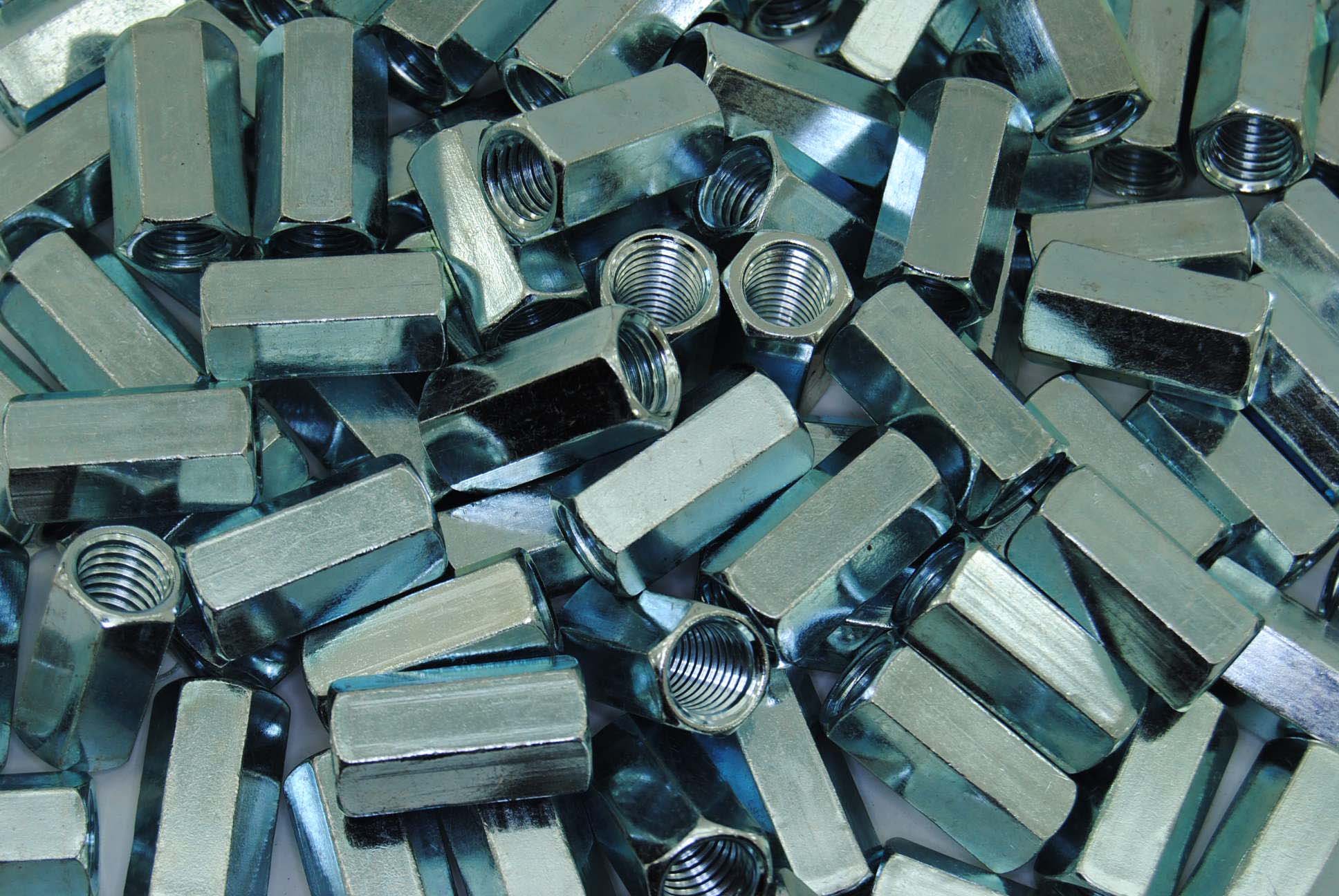 (100) Hex Coupling Nuts 1/2-13 x 5/8 x 1-1/4 Threaded Rod Connector Zinc