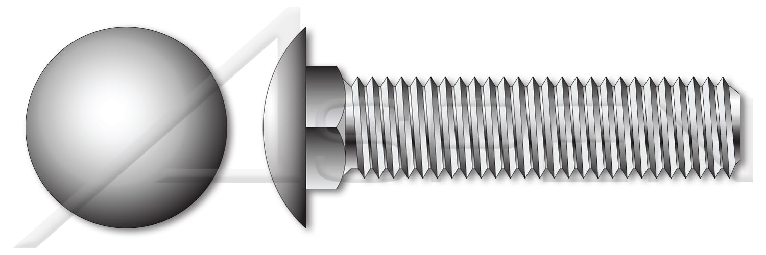 (100 pcs) M8-1.25 X 75mm, DIN 603 / ISO 8677, Metric, Carriage Bolts, Round Head, Square Neck, Full Thread, A4 Stainless Steel
