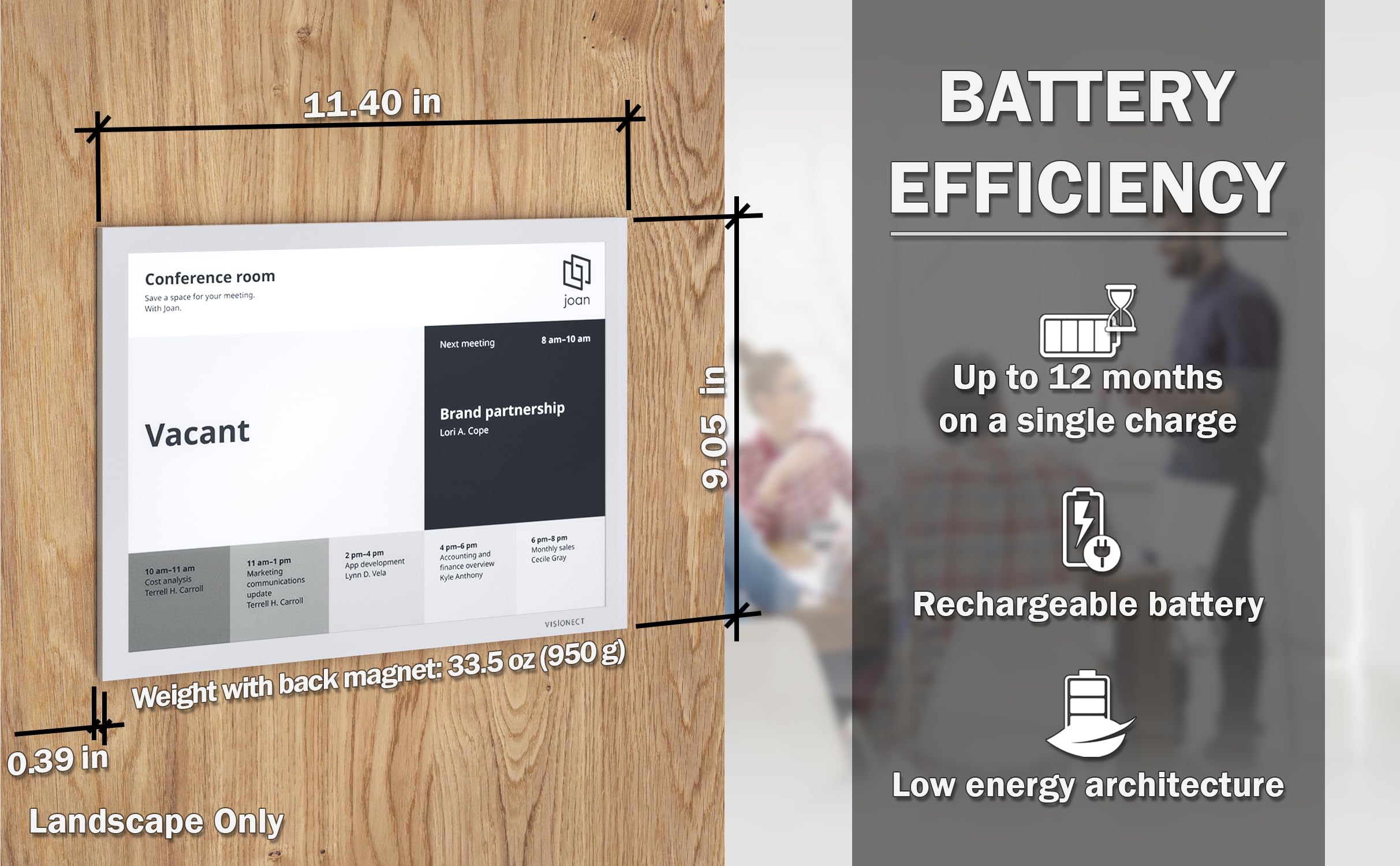 Joan 13 Gray: 13.3" E Ink Screen, Custom Calendars, Sustainable Design. Elevate Meetings and Enhance Your Workspace