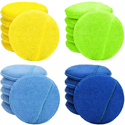 20 Pieces 5 Inch Cars Microfiber Wax Foam Applicator Pads with Finger Pocket, Wax Polishing Pad Applicator Cleaning Pads Microfiber Round Foam Sponge for Car Hand Polish, Yellow Green Blue Dark Blue