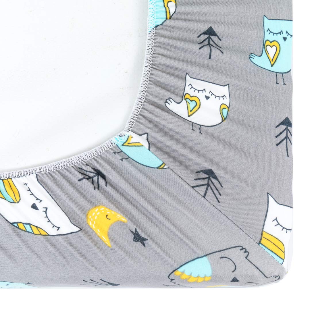 Pack n Play Sheets, BROLEX 2 Pack Mini Crib Sheets,Stretchy Portable Fitted Playard Sheet Set, Convertible Playard Mattress Cover,Ultra Soft Breathable Material,Owl & Bear